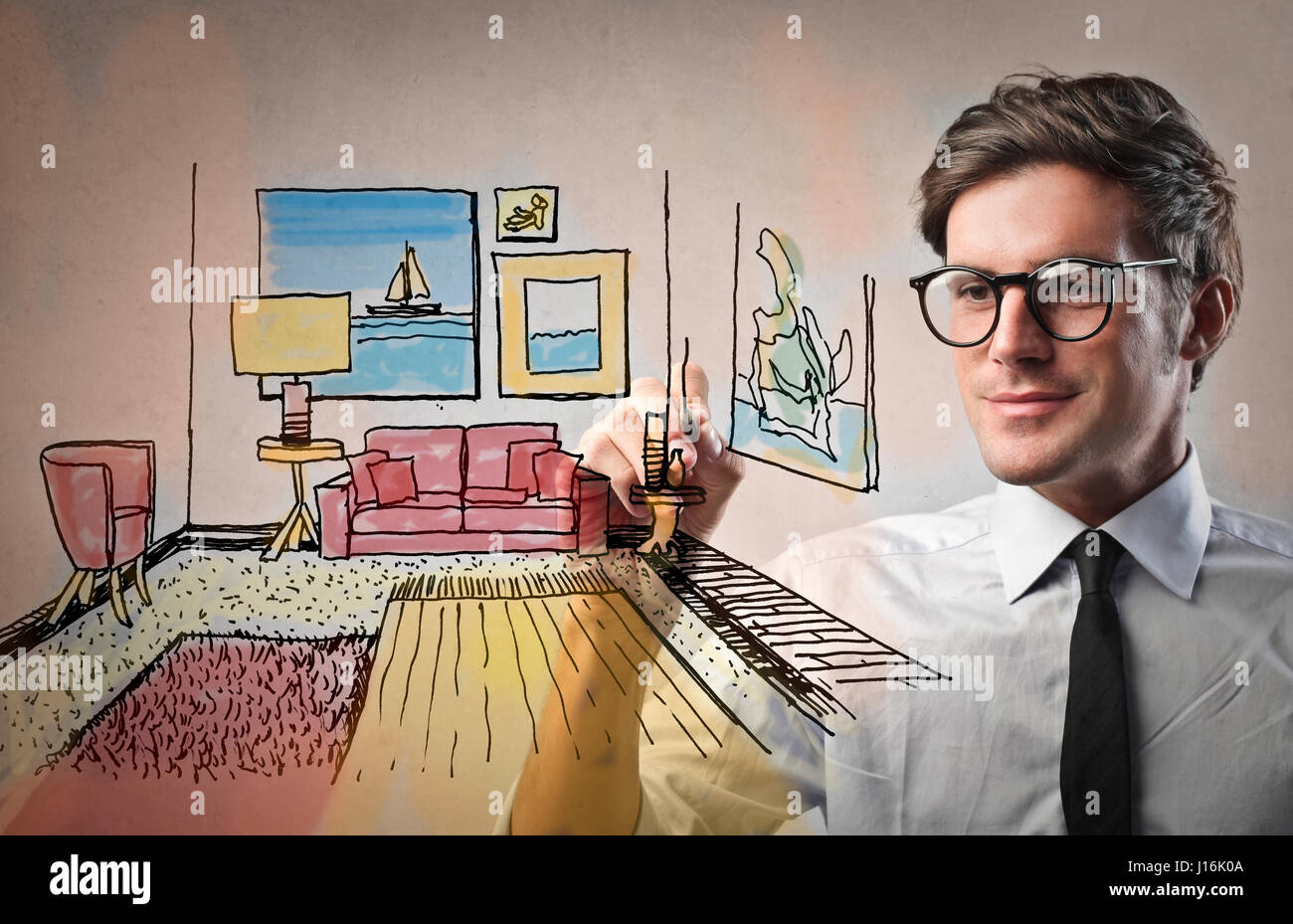 Businessman designing room Stock Photo - Alamy