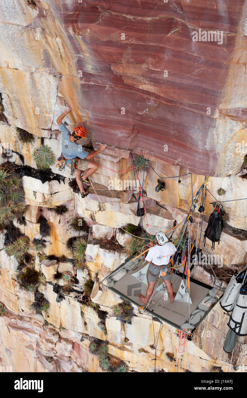 Climbers Climbing Mountain In Venezuela Stock Photo - Alamy