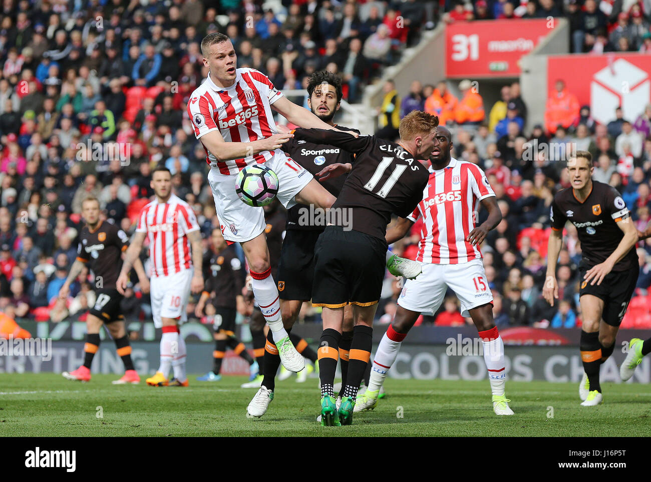 Stoke City's captain Ryan Shawcross and Hull City's Sam Clucas during ...