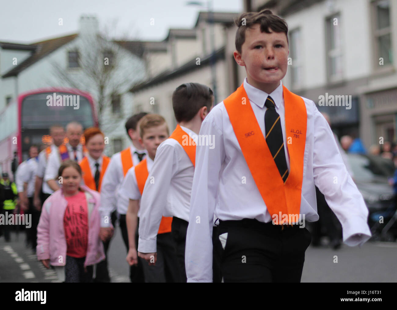 Members of the Junior Orange Association of Ireland take part in its ...