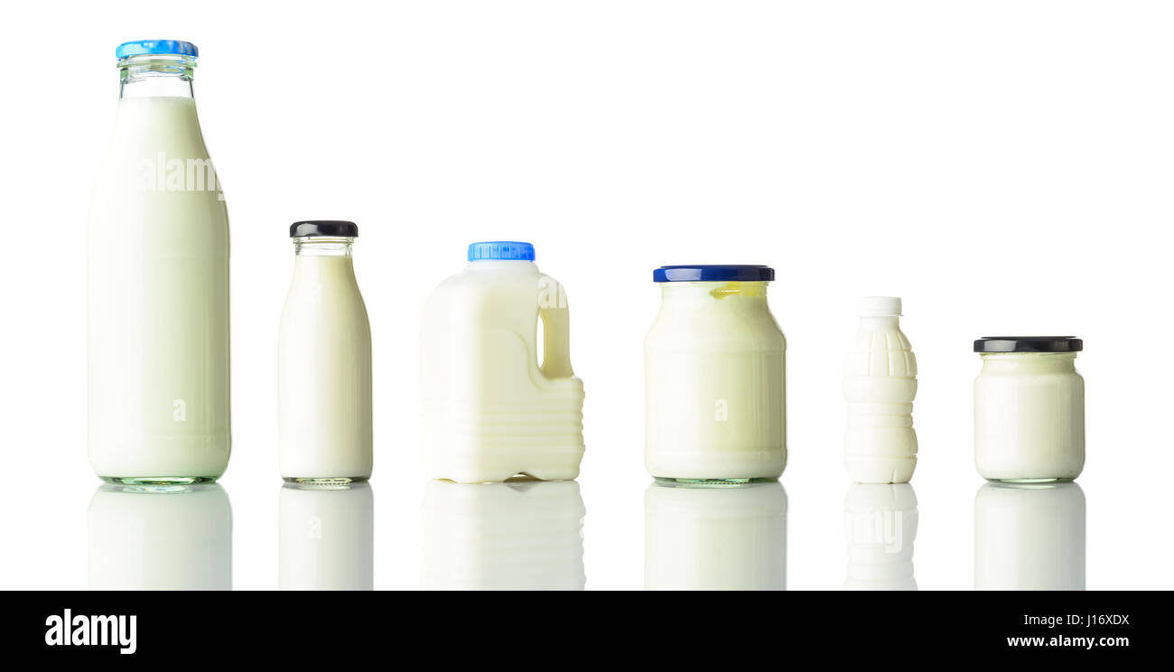 Different Types of Dairy Milk Products Isolated on White Background ...