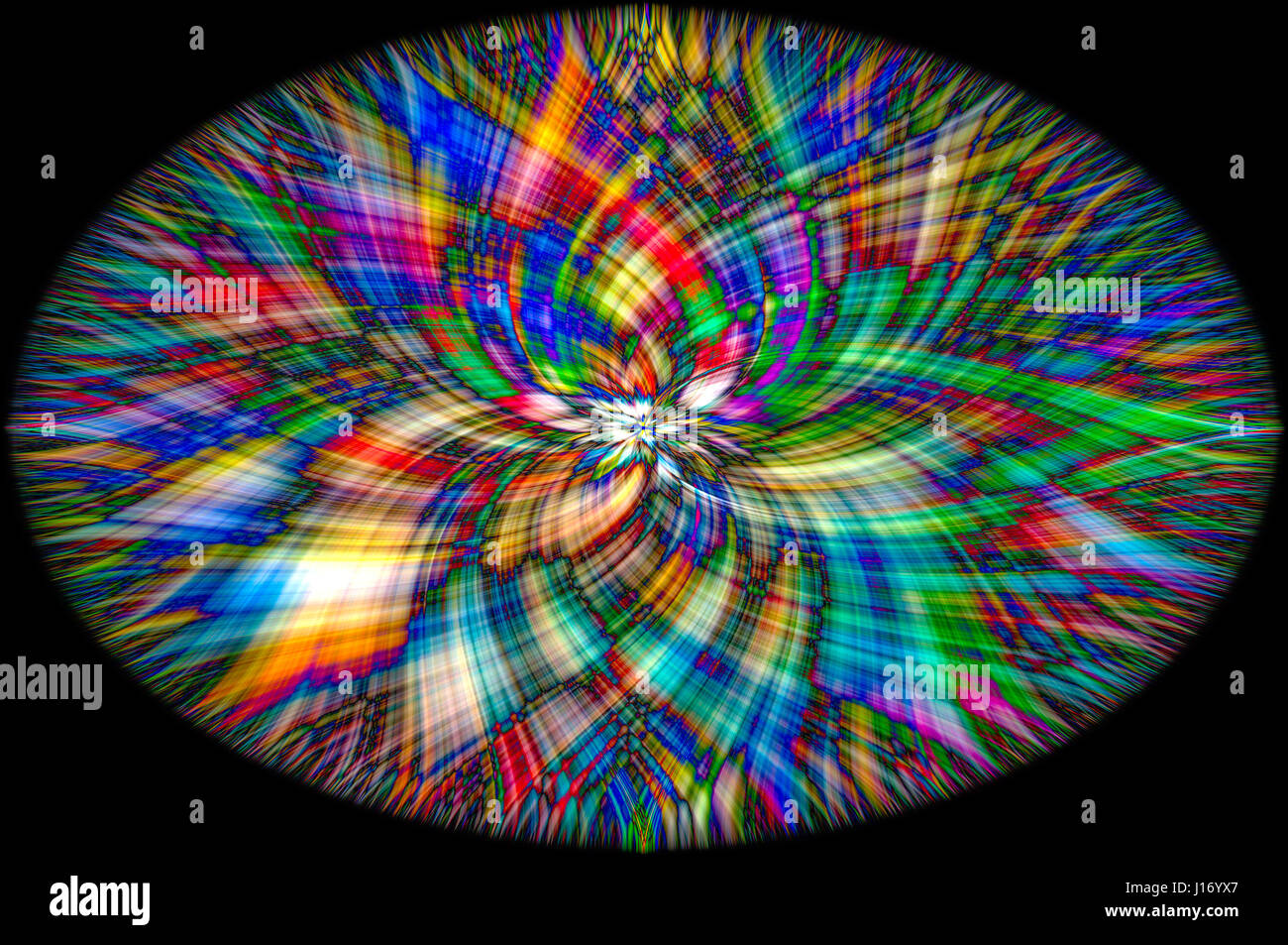 Colorful lines spreading from the centre of the image on a dark ...