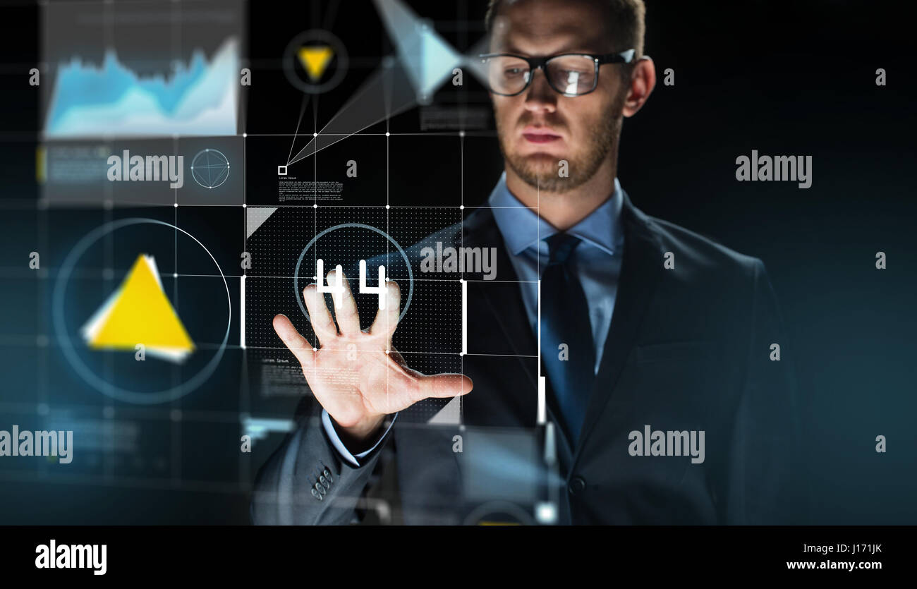 businessman touching virtual screen projection Stock Photo - Alamy