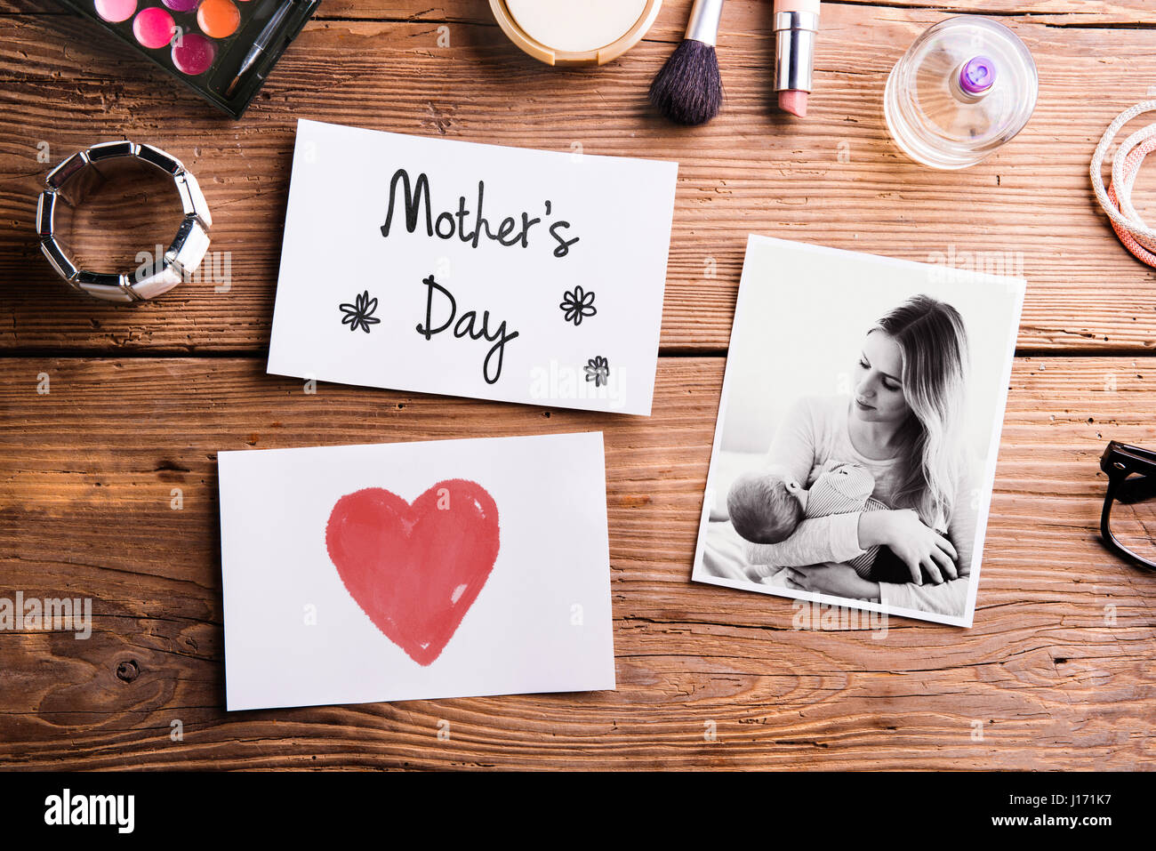 Mothers day composition. Mother and baby picture, note Stock Photo - Alamy