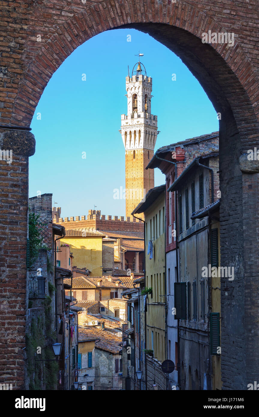Torre del Mangia seen from a distance through an arch - Siena, Italy Stock Photo - Alamy