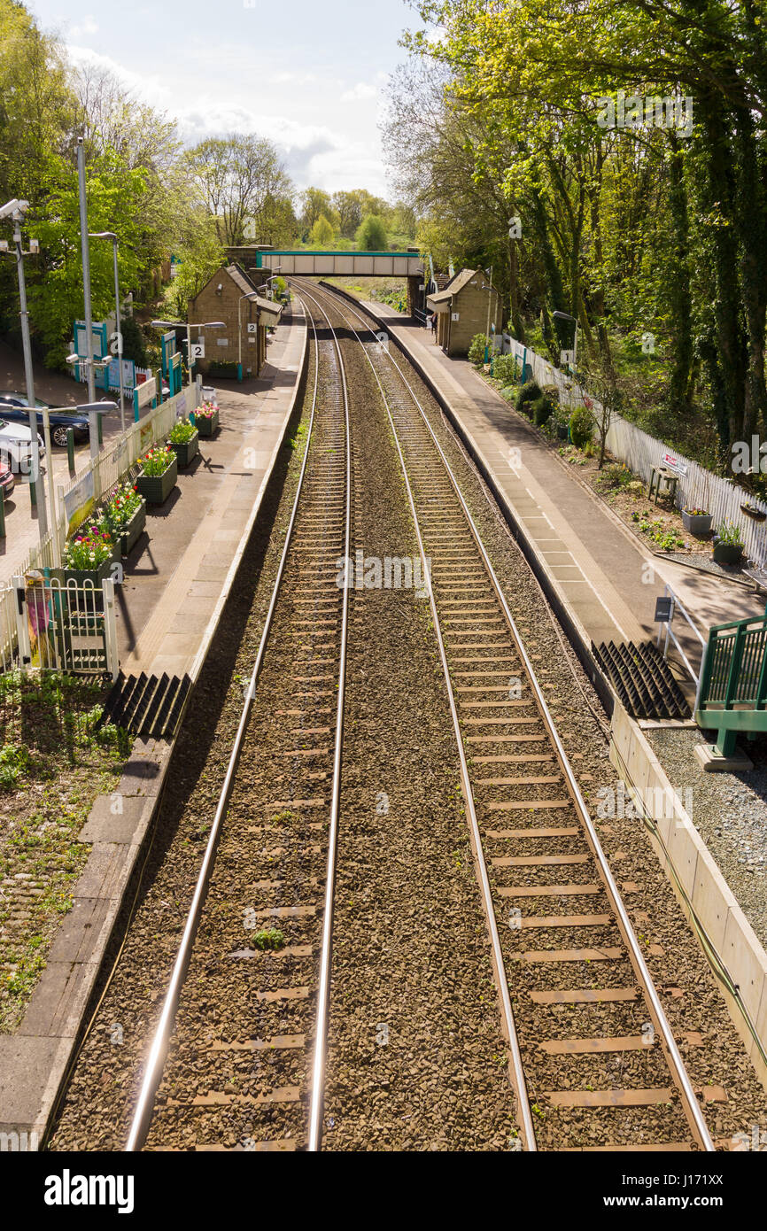 Chirk rural railway station tracks and platform on the main line ...