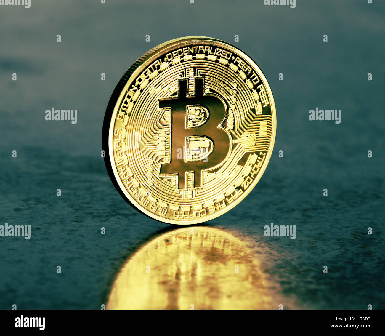golden coin of bitcoin virtual money concept Stock Photo - Alamy