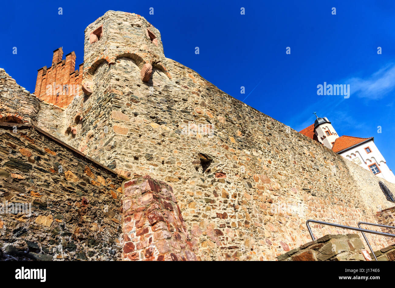 Castle of Alzenau on the rock above the market square, in Bavaria ...