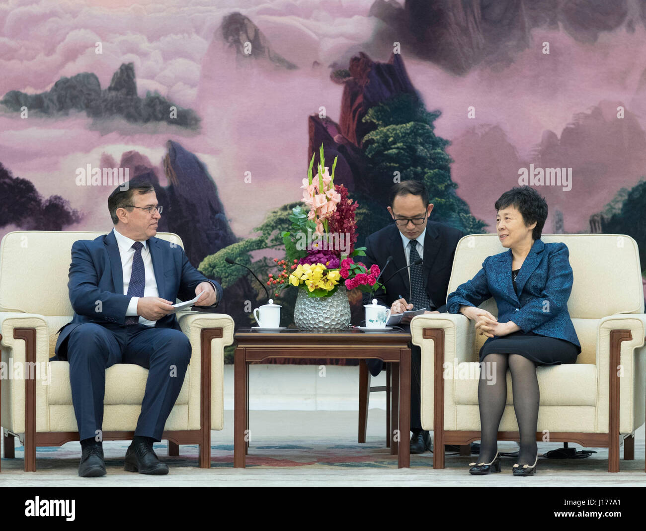 Beijing, China. 18th Apr, 2017. Yan Junqi (R), vice chairwoman of the ...