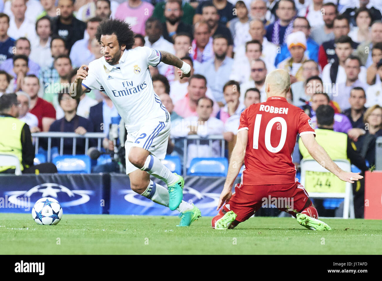 Madrid, Spain. 19th Apr, 2017. Marcelo (defender; Real Madrid), Arjen ...