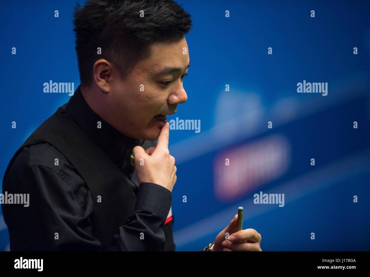 Sheffield. 18th Apr, 2017. Ding Junhui of China looks on during his ...