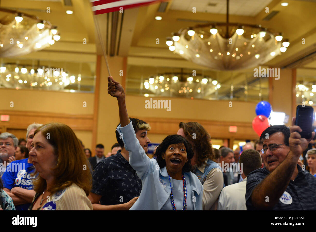 Atlanta, Georgia, USA. 18th Apr, 2017. Victoria Raggs, reacts as she ...
