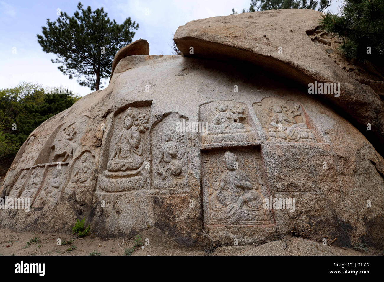 Fuxin, China. 18th Apr, 2017. Buddhist cliff carvings at Haitang ...