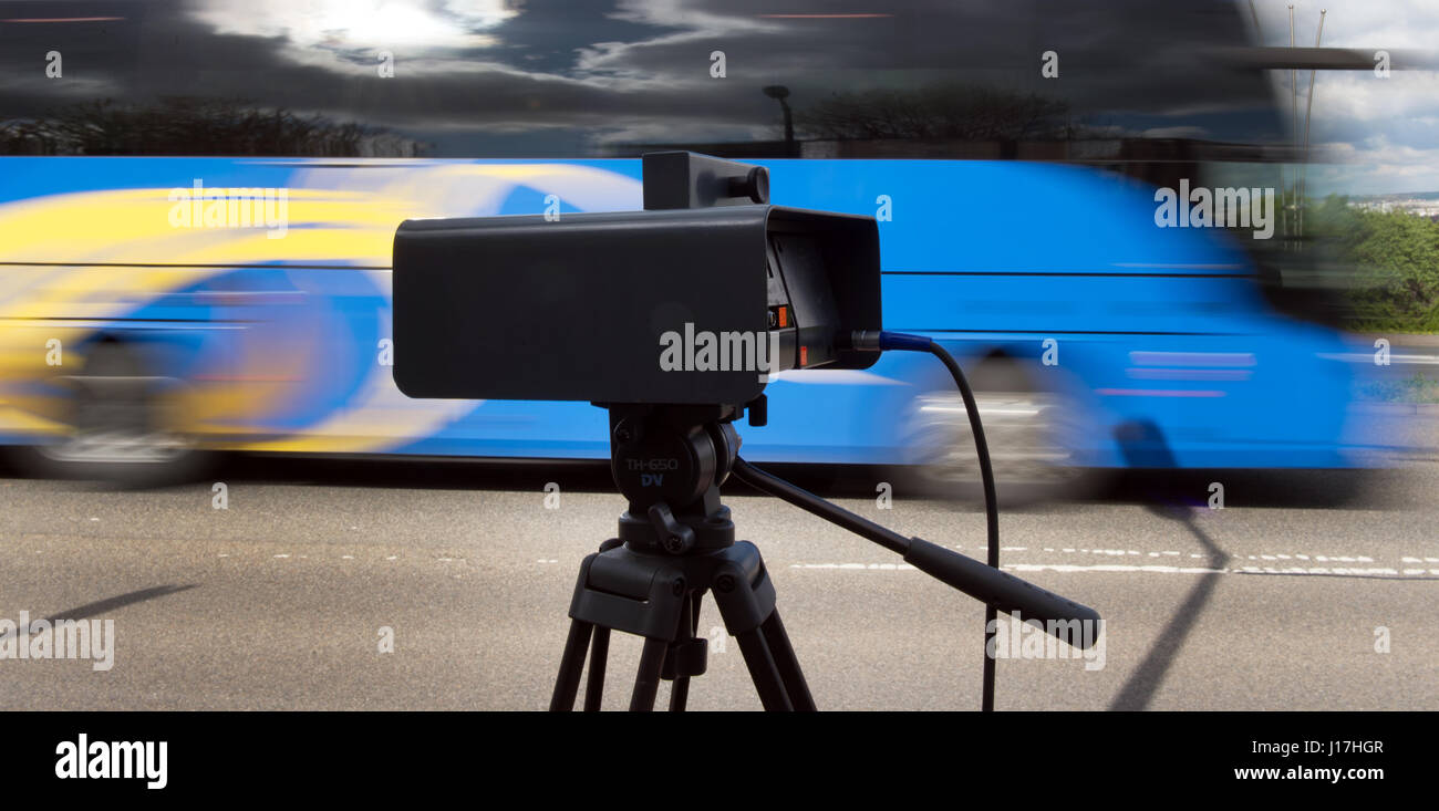 Dresden, Germany. 19th Apr, 2017. A speed camera set up next to a road ...