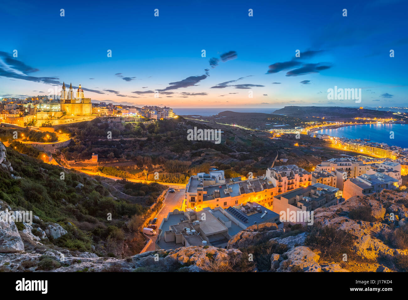 Il-Mellieha, Malta - Beautiful panoramic skyline view of Mellieha town ...