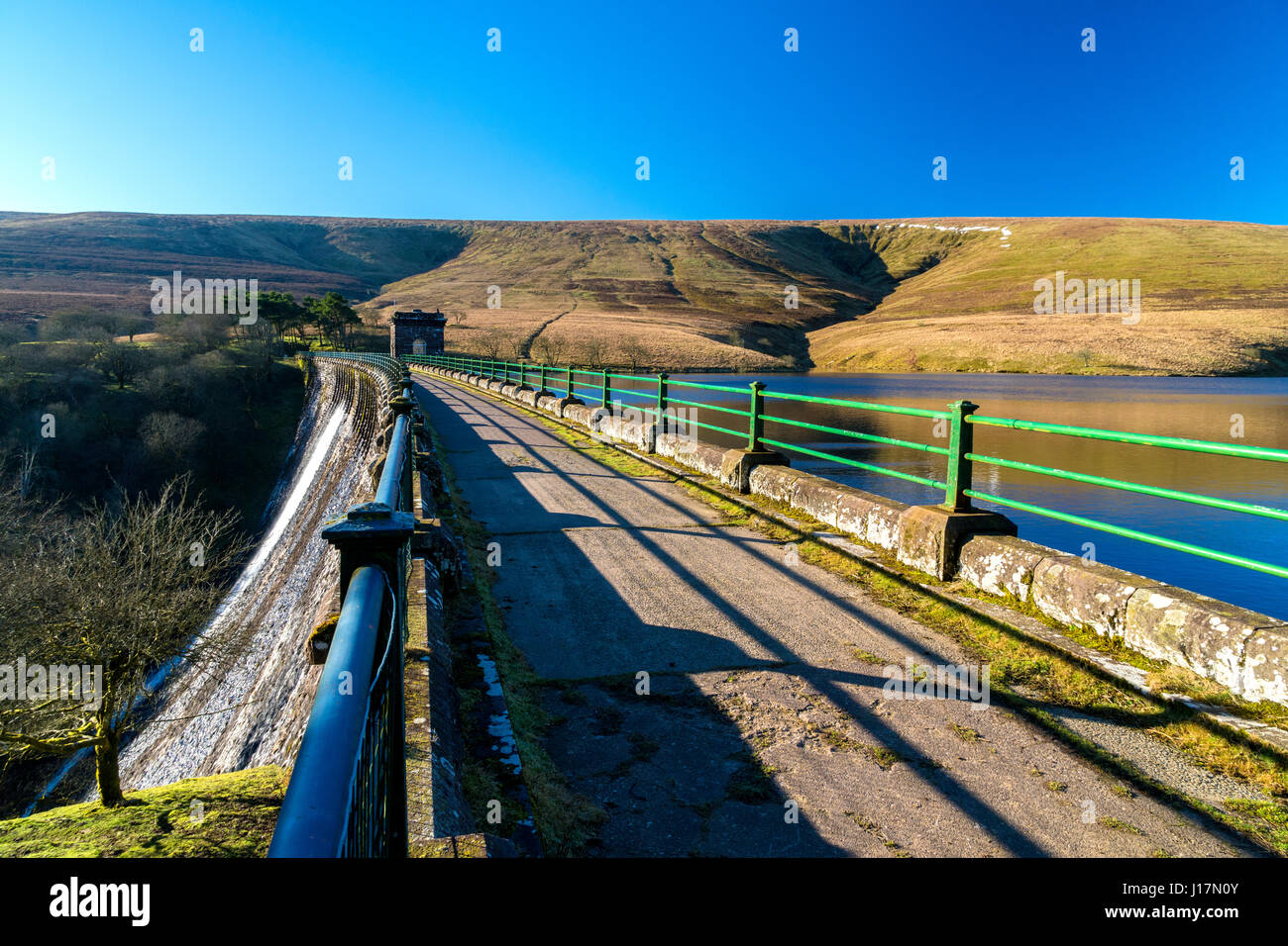 Dam on the Grwyne Fawr reservoir in the Black Mountains, Brecon Beacons ...