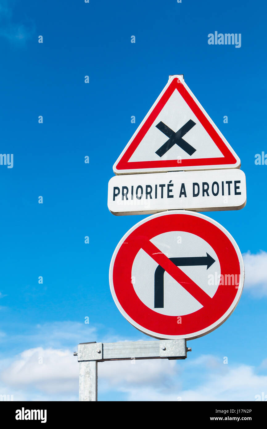 in the street, french sign prohibiting a right turn and the priority ...