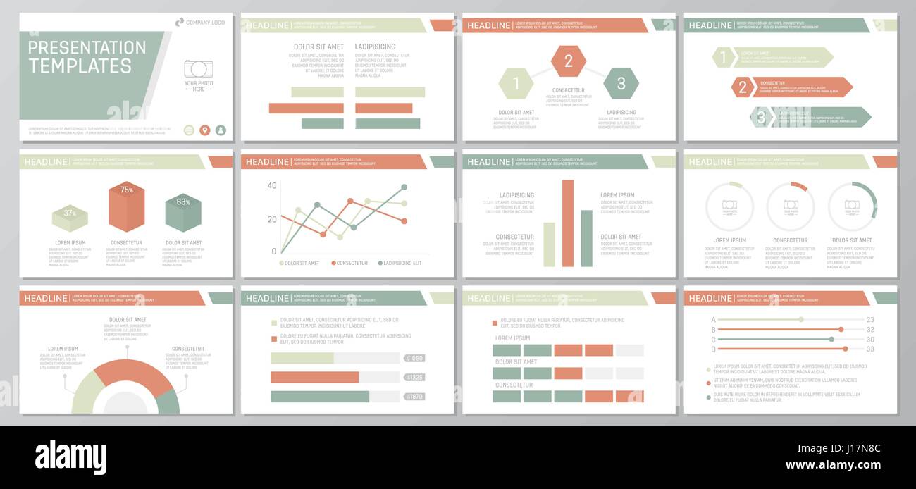 Set of red and green elements for multipurpose presentation template ...