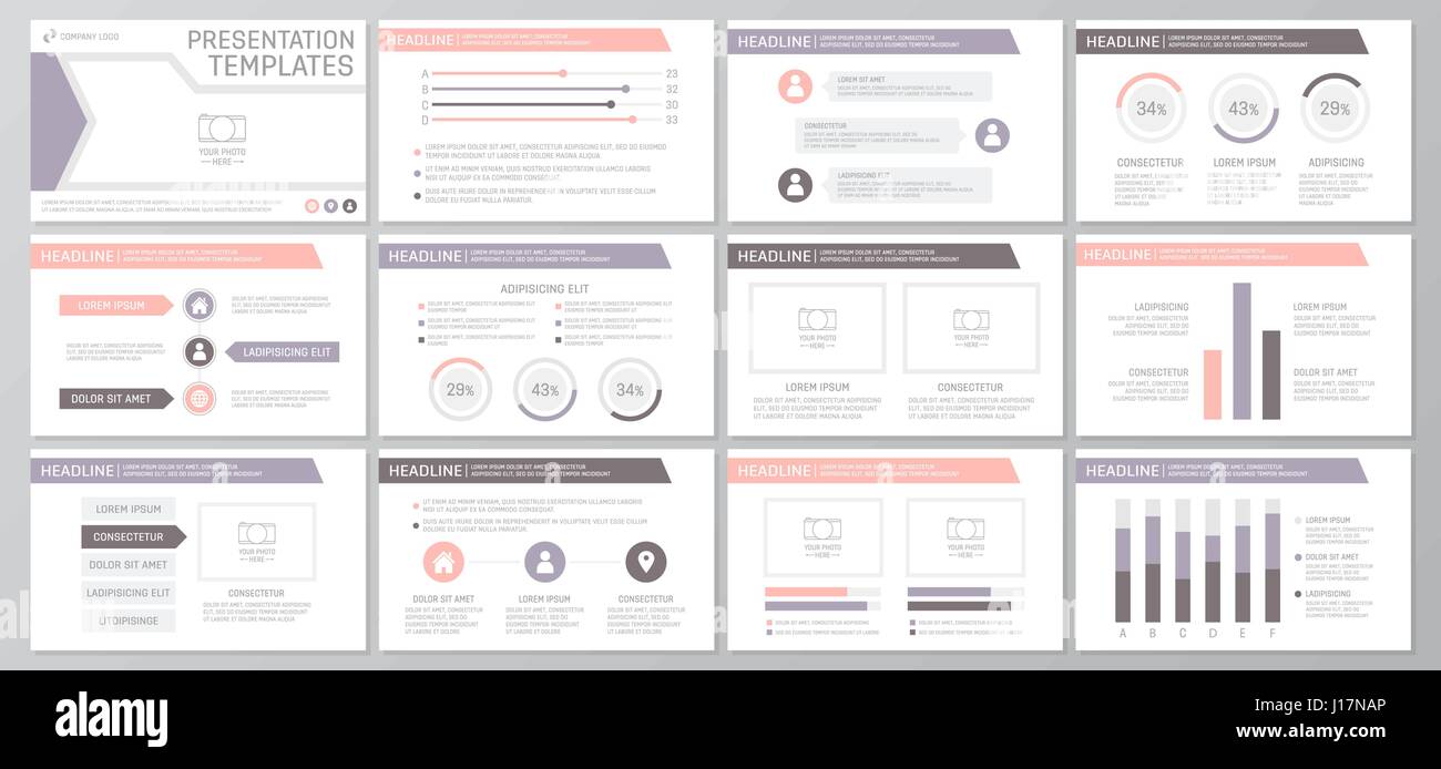 Set of colored elements for multipurpose presentation template slides ...