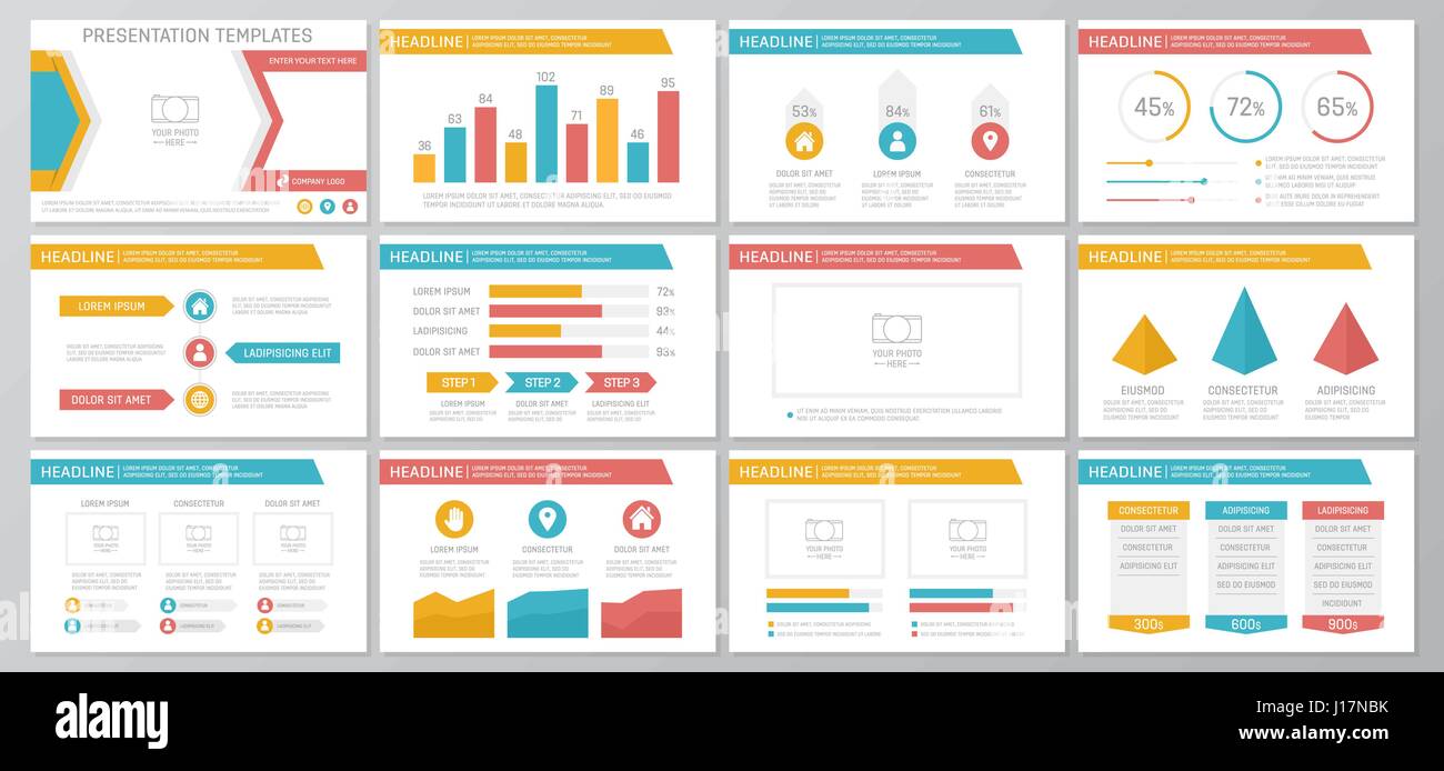 Set of colored elements for multipurpose presentation template slides ...