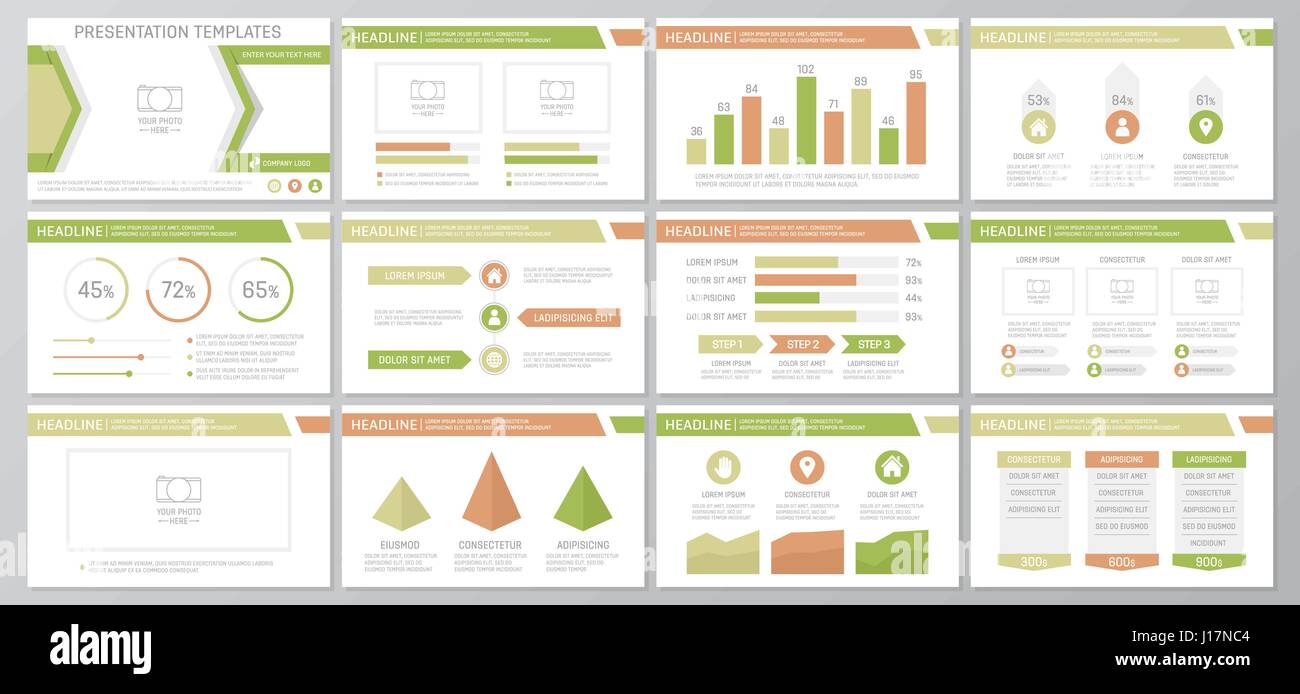 Set of green and red elements for multipurpose presentation template ...