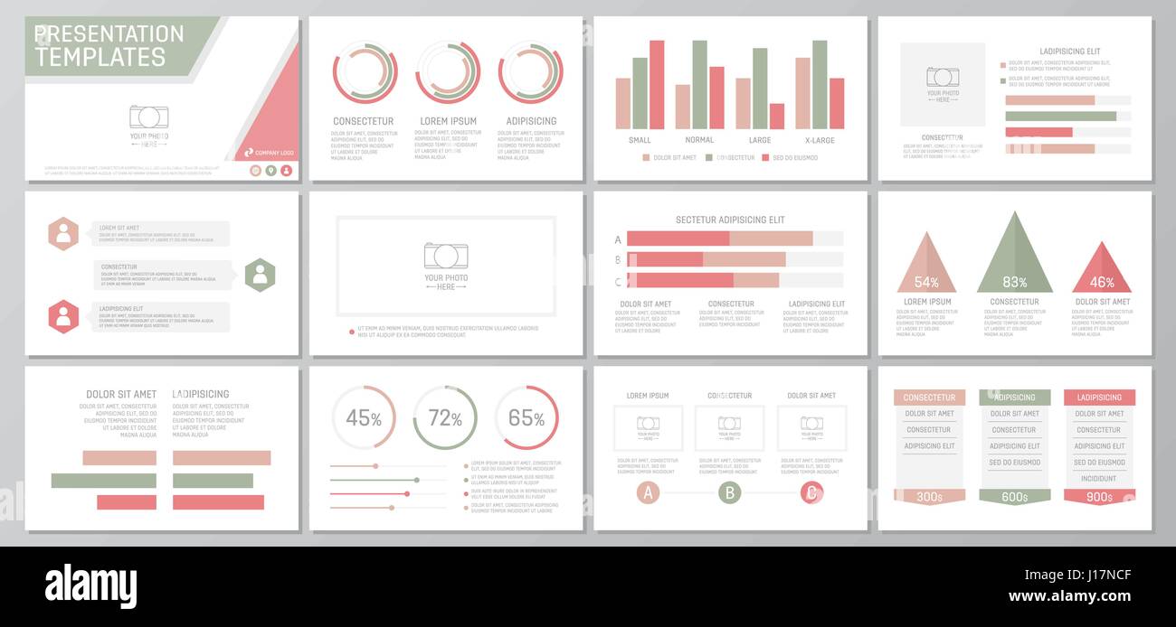 Set of green and red elements for multipurpose presentation template ...