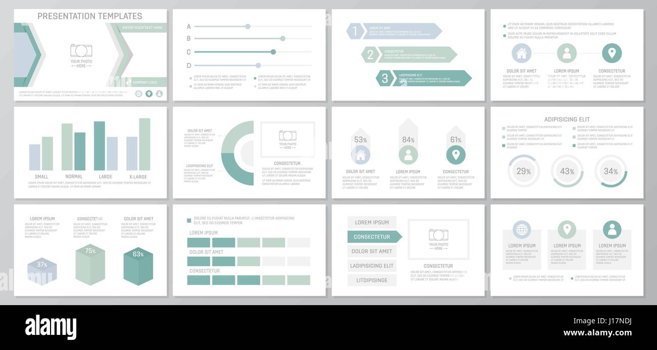 Set of colored elements for multipurpose presentation template slides ...