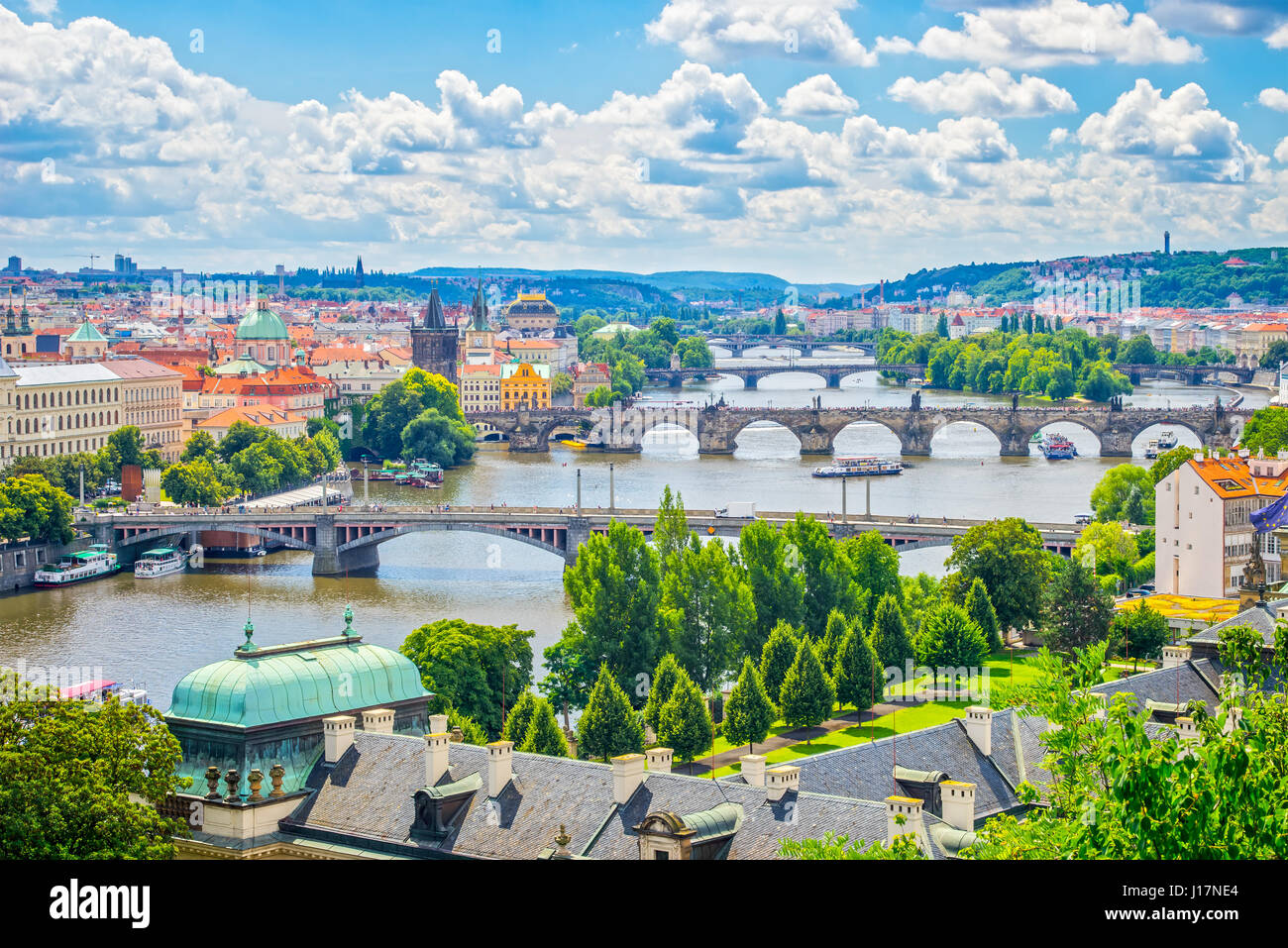 Views along the River Vltava and its many bridges including Charles ...
