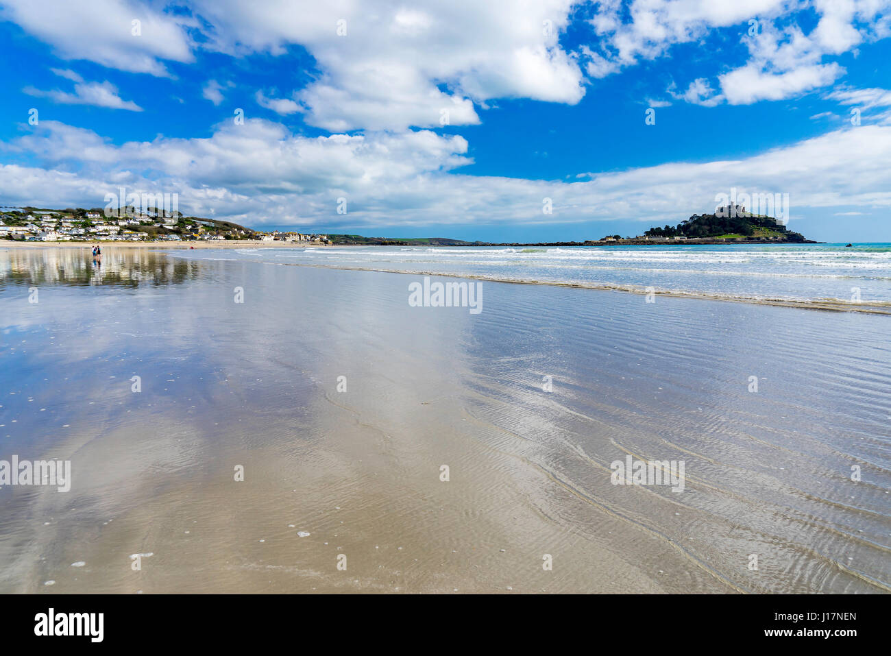 On the beautiful beach at Marazion Cornwall England UK with St Michaels ...