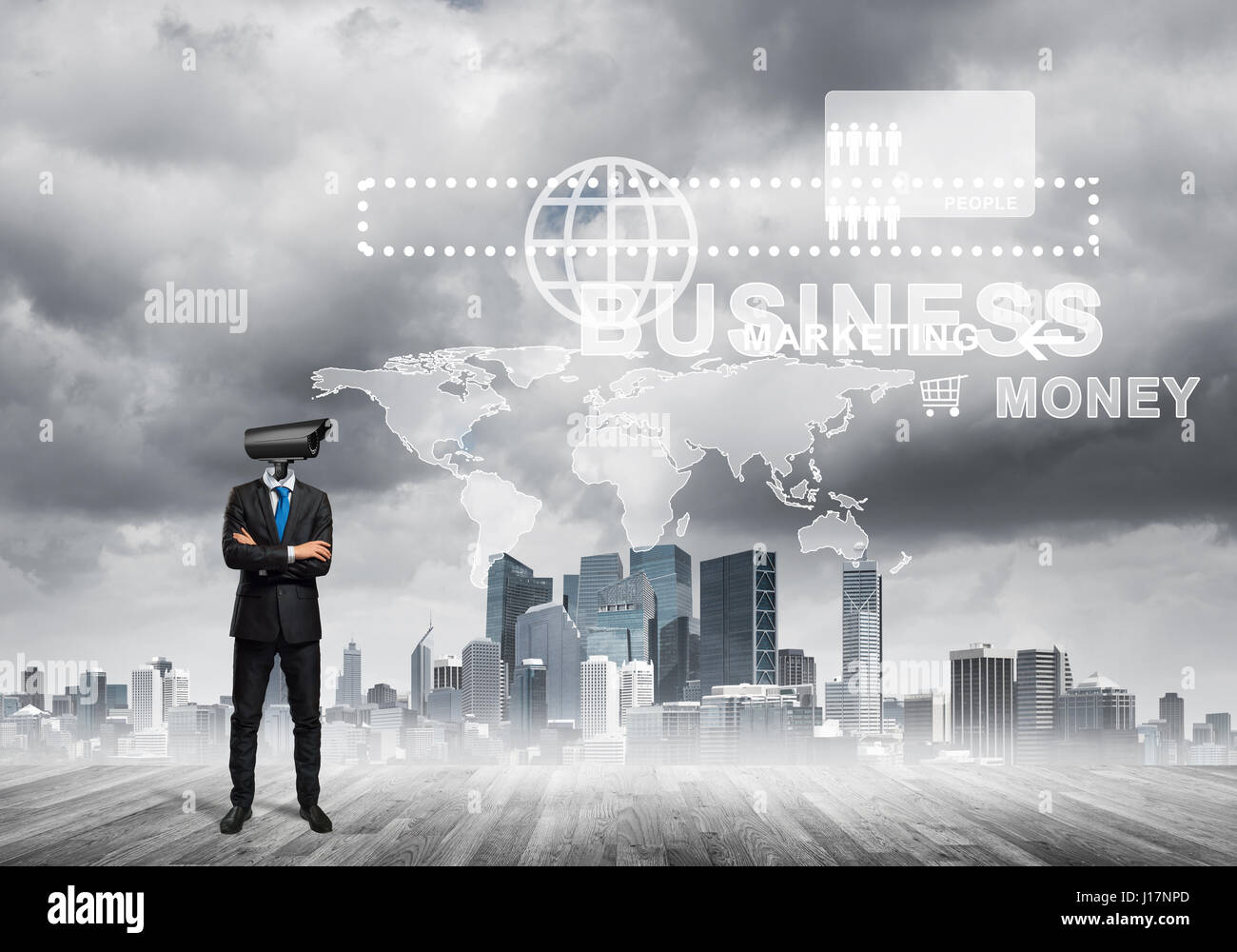 Concept of security and privacy protection with camera headed man Stock ...