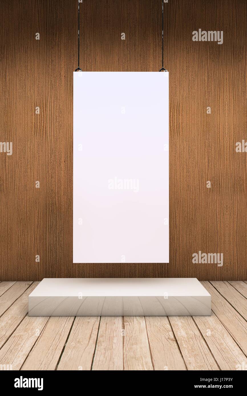 White empty exhibitor board hang in a room with beautiful light 3D ...