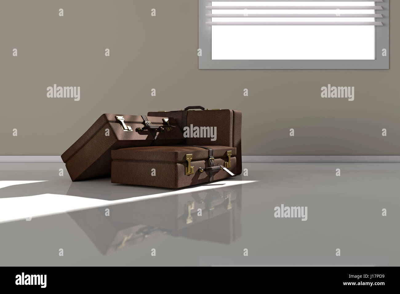 Suitcases near window Stock Photo - Alamy