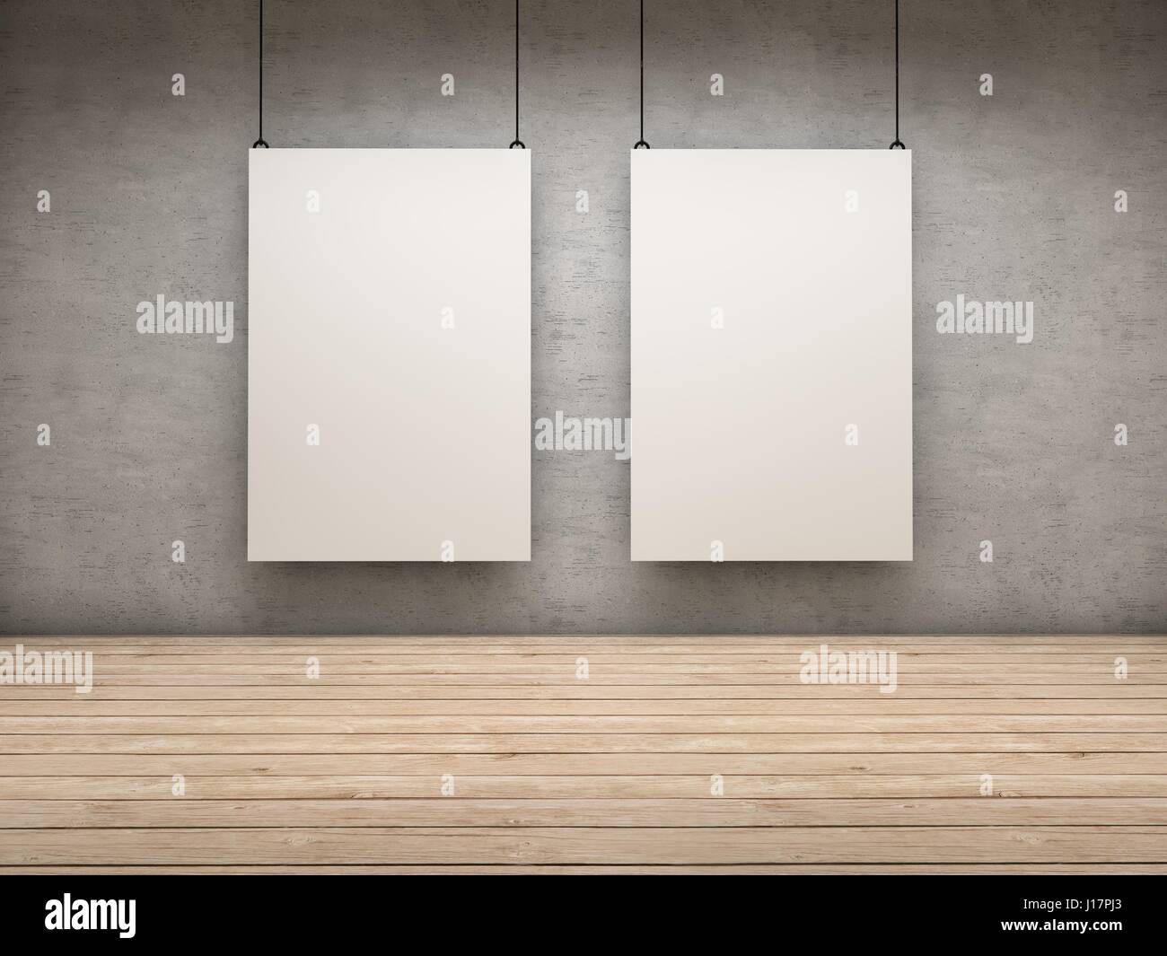 White empty exhibitor board hang in a room with beautiful light 3D ...