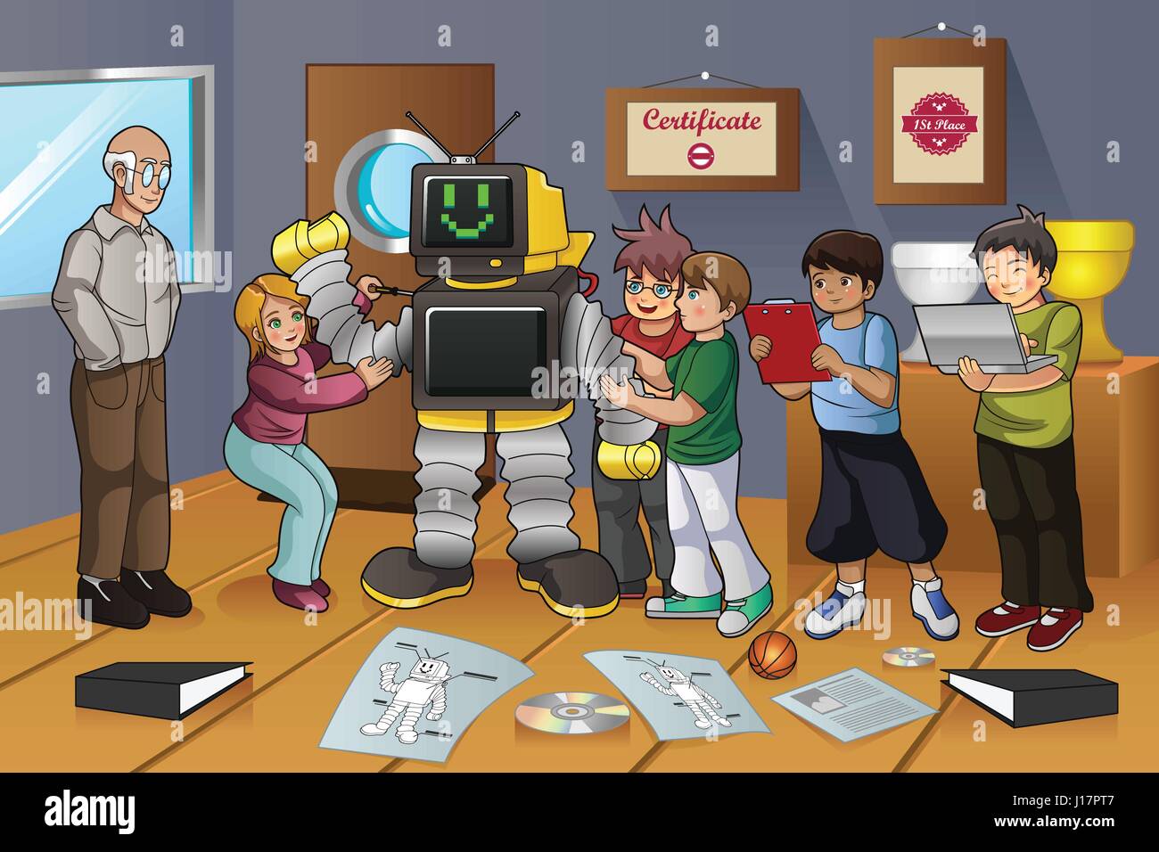 Teacher in a classroom with kids robot Stock Vector Images - Alamy