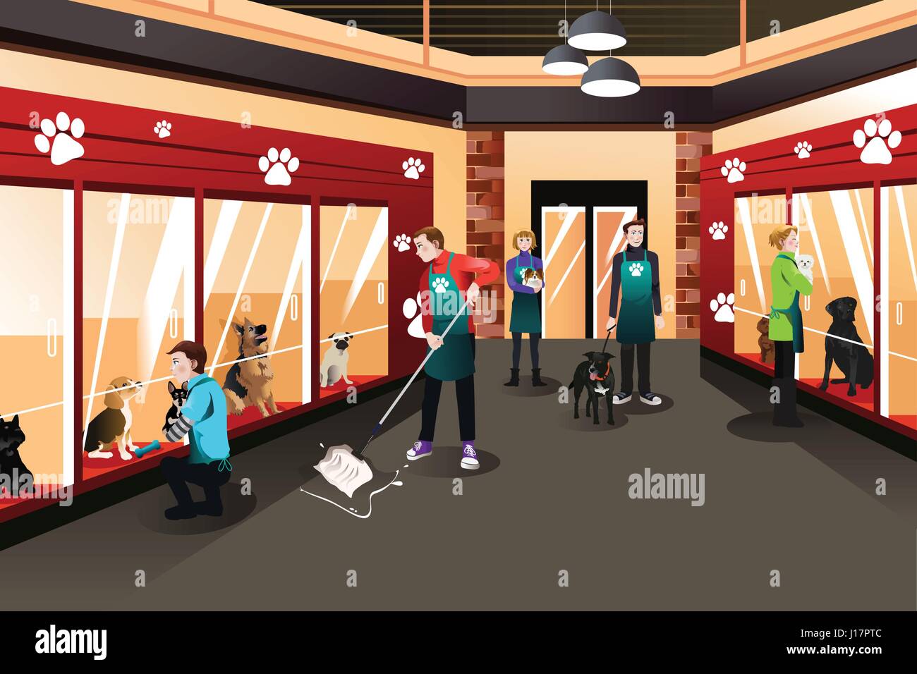 A vector illustration of people working in animal shelter Stock Vector ...