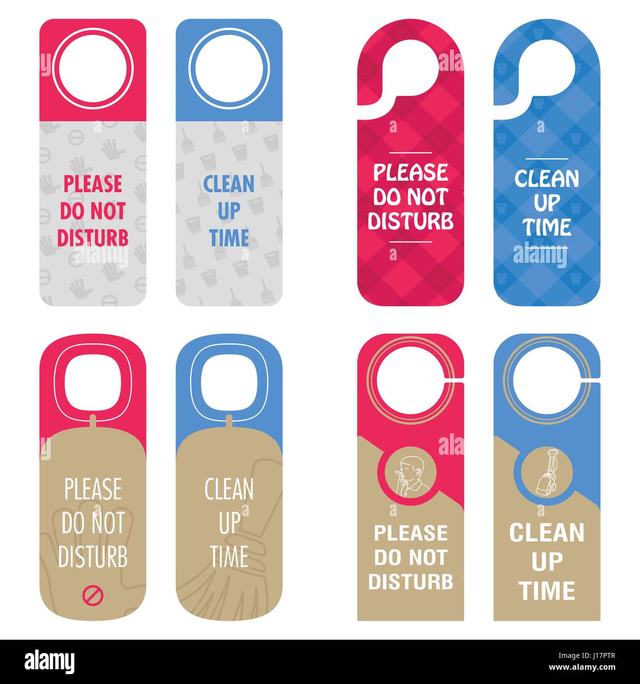 A vector illustration of hotel room do not disturb and clean up time ...