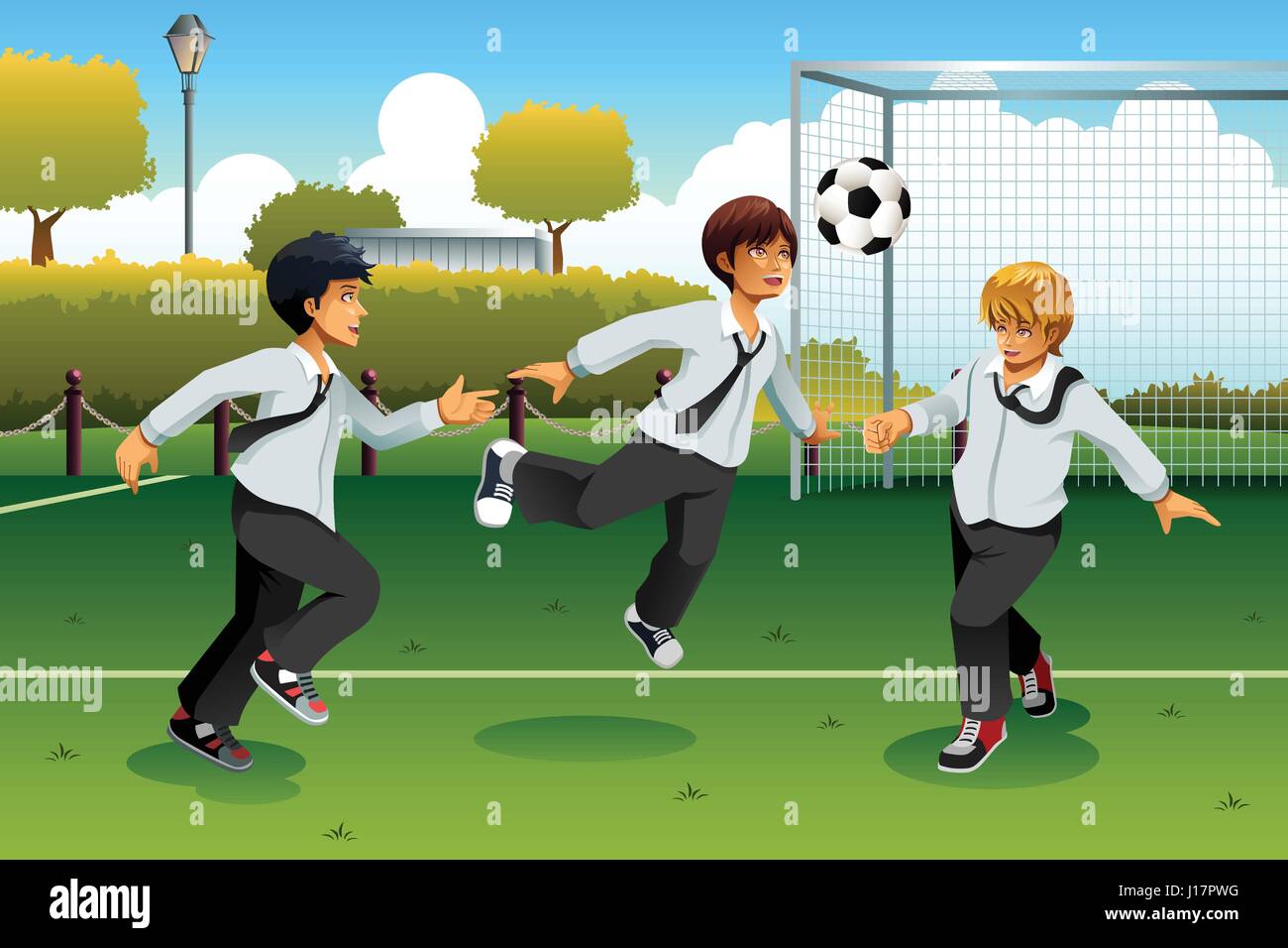 A vector illustration of student in uniform playing soccer Stock Vector ...