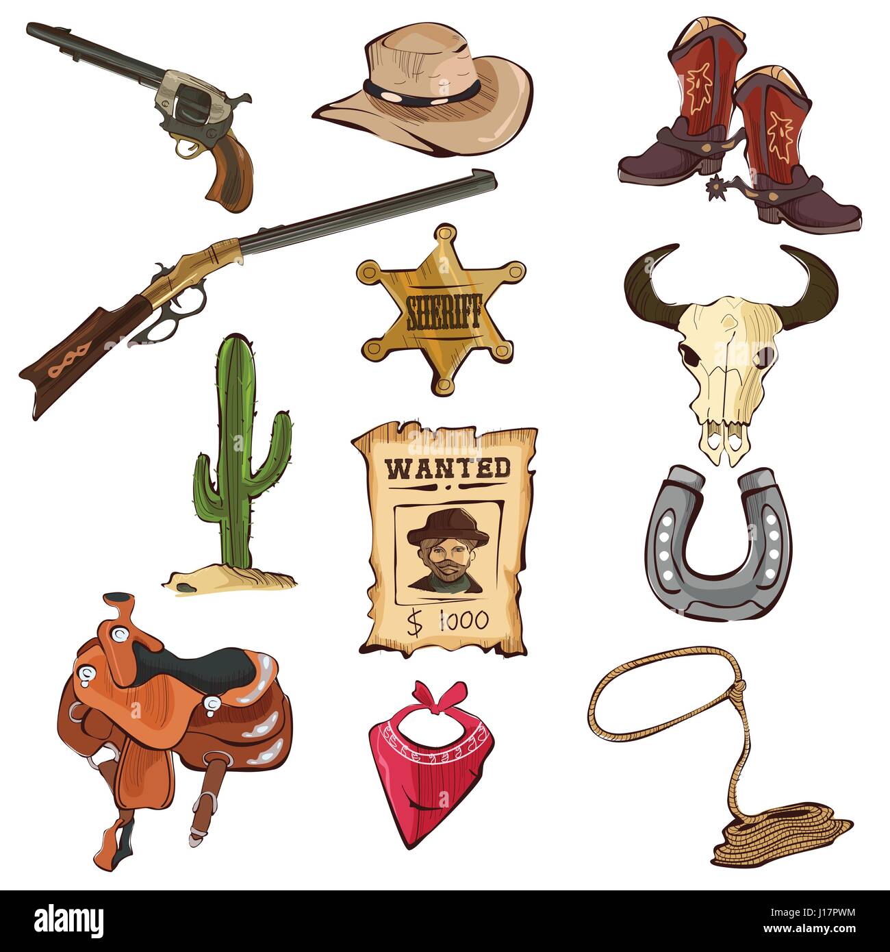 A vector illustration of American old Western icon sets Stock Vector ...