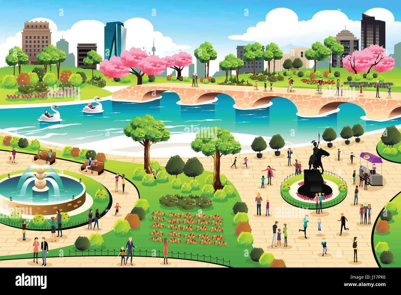 A vector illustration of people visiting a public park Stock Vector ...