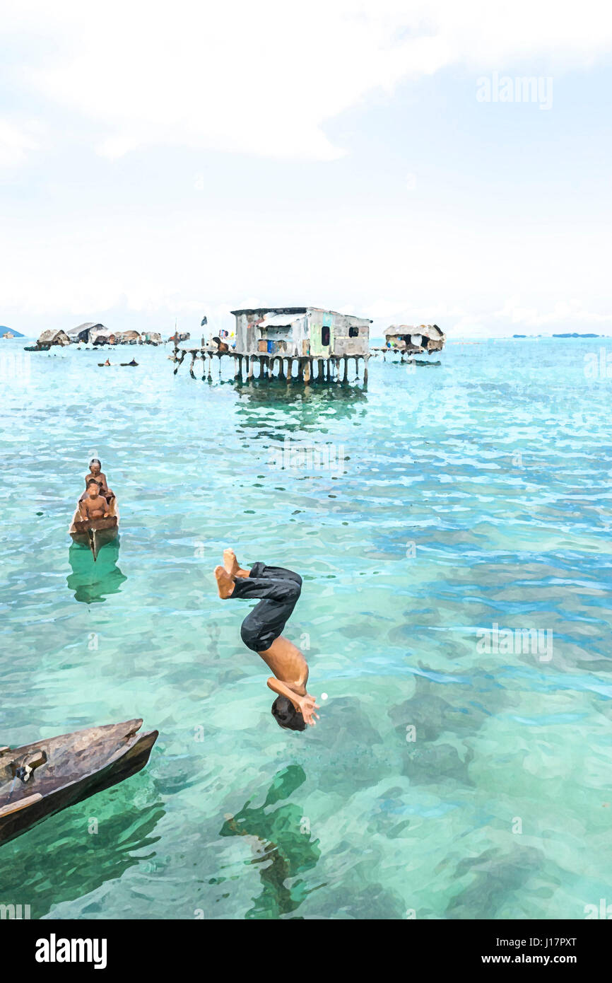 Nature view with watercolor paint effect Stock Photo - Alamy