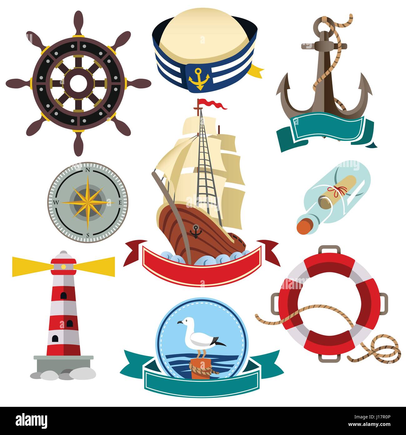 A vector illustration of nautical icon sets Stock Vector Image & Art ...