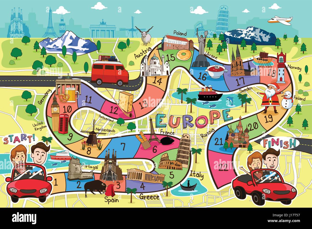 A vector illustration of Europe travel board game design Stock Vector ...