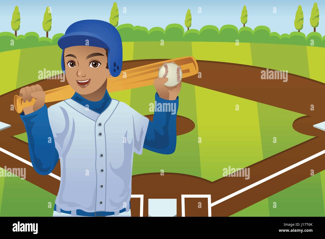 A vector illustration of baseball players standing in front of baseball ...