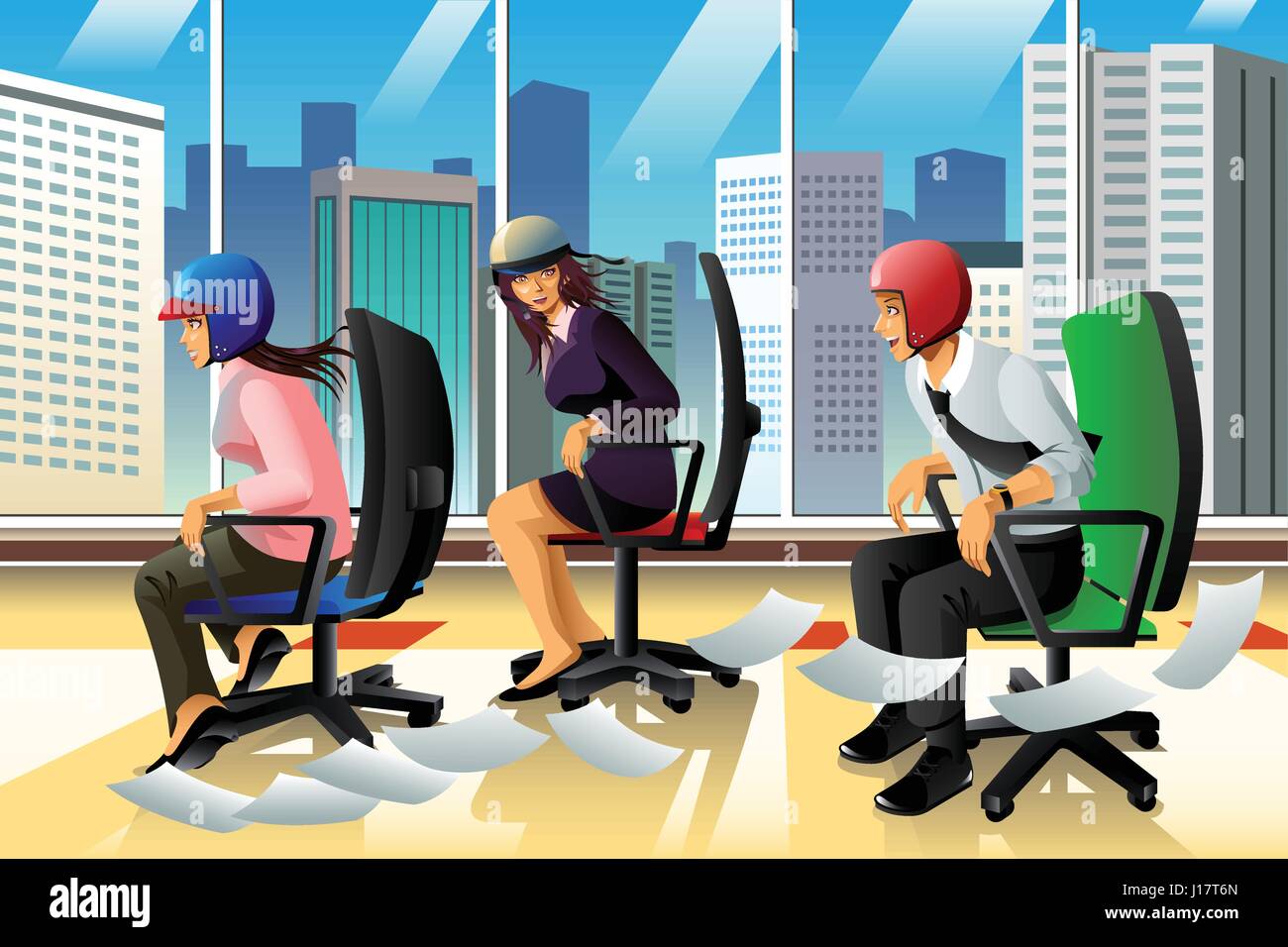 A vector illustration of business people having a chair race for fast ...