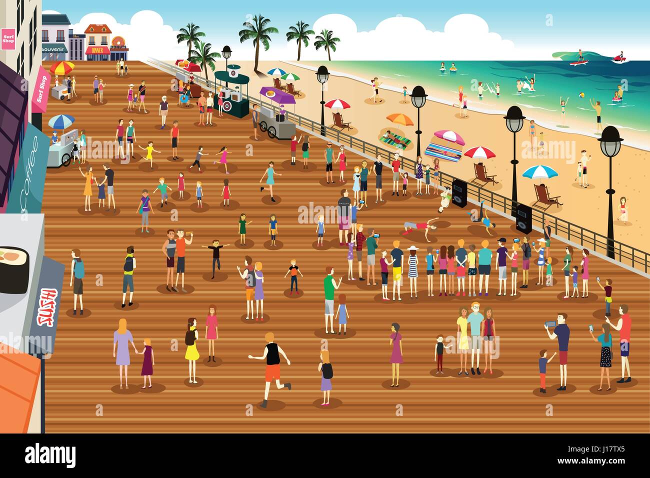 Boardwalk scene Stock Vector Images - Alamy