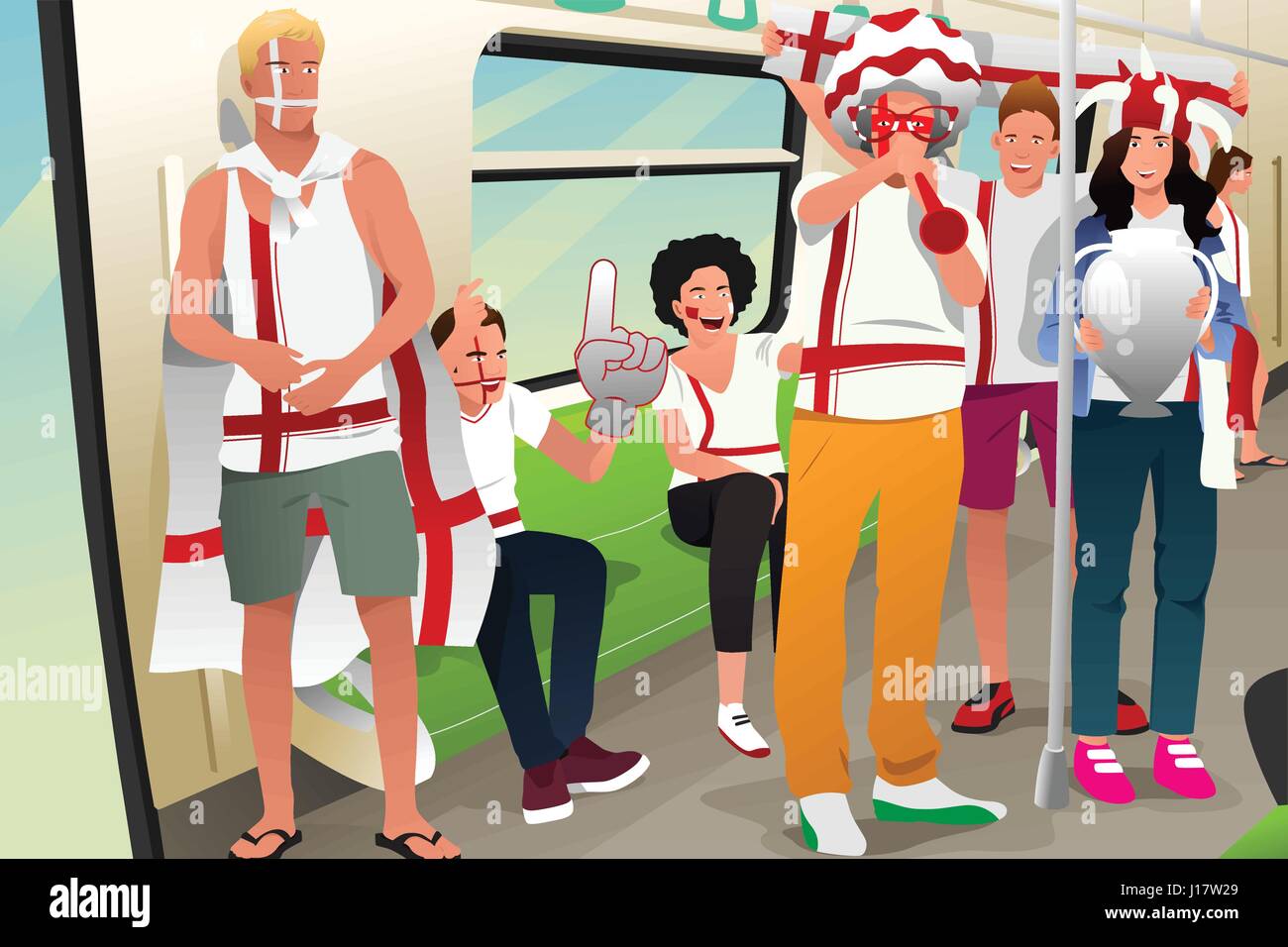 A vector illustration of soccer fans traveling by train Stock Vector ...
