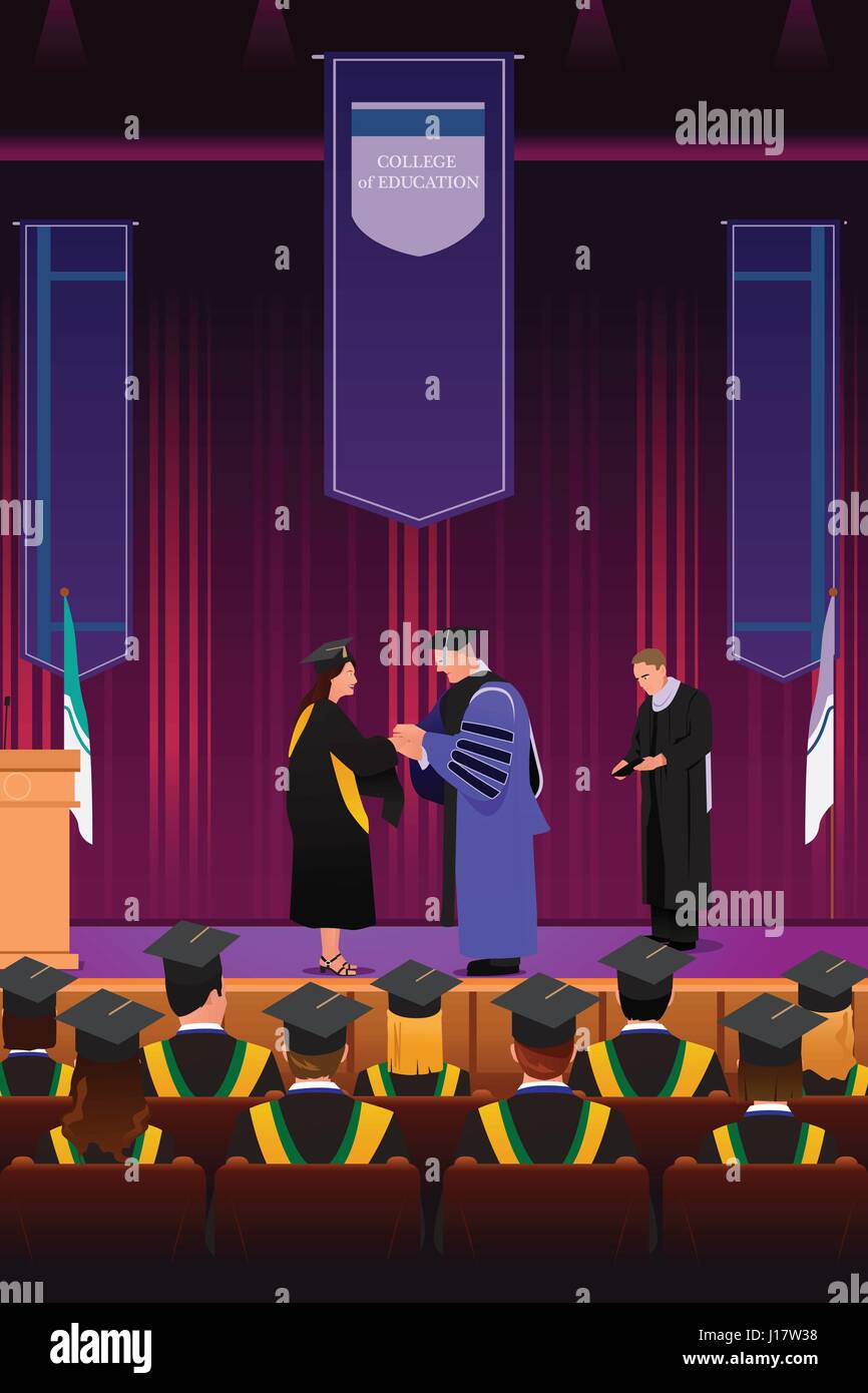 A vector illustration of graduation girl shaking hand with dean at ...