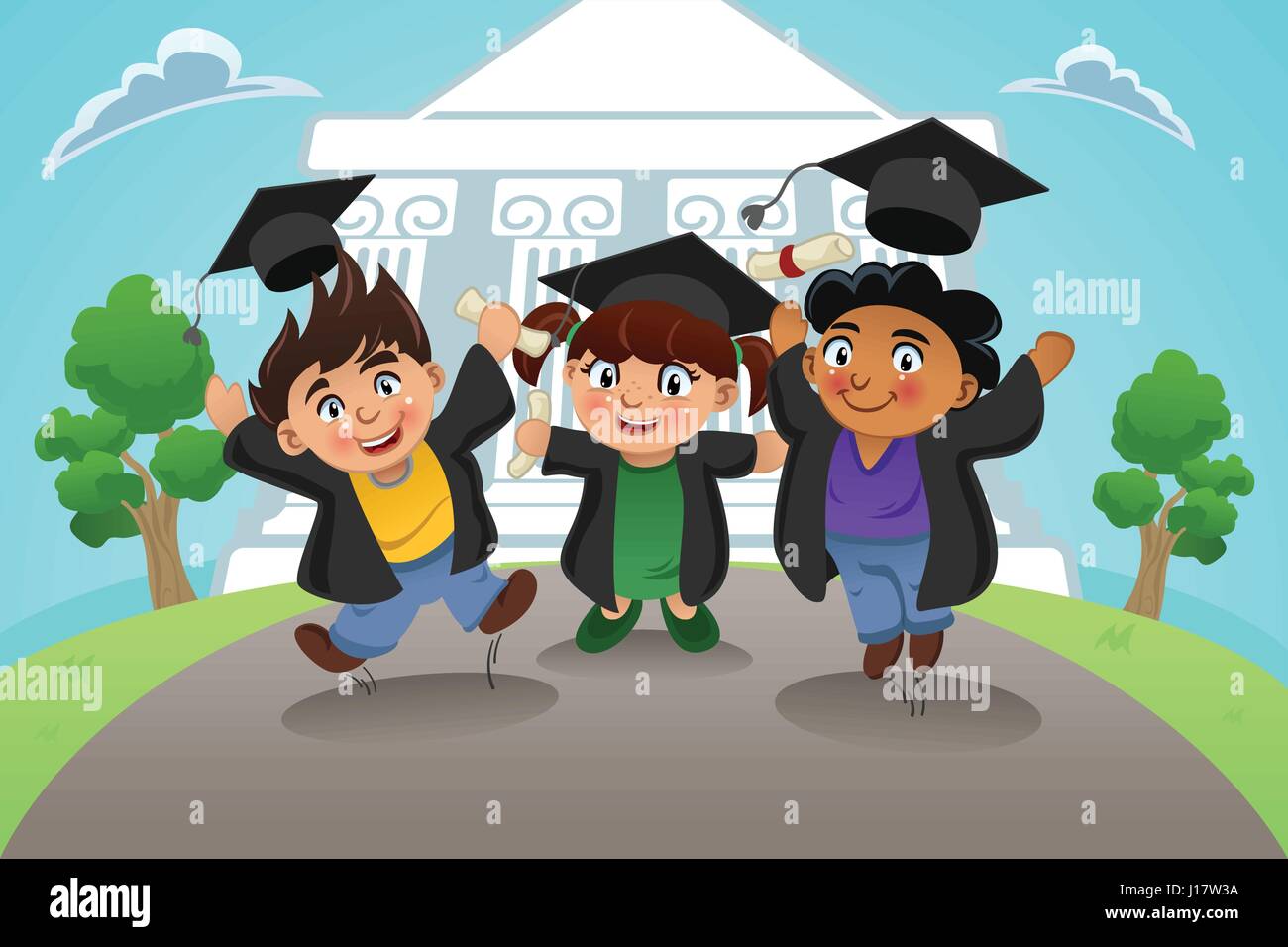 A vector illustration of happy students celebrating graduation Stock ...