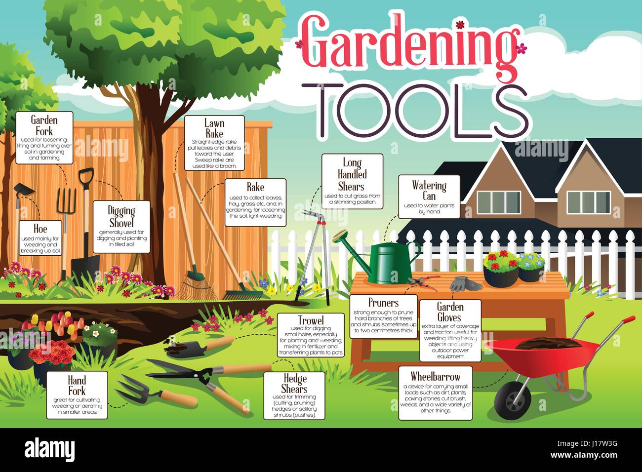 A vector illustration of gardening tools infographic Stock Vector Image ...