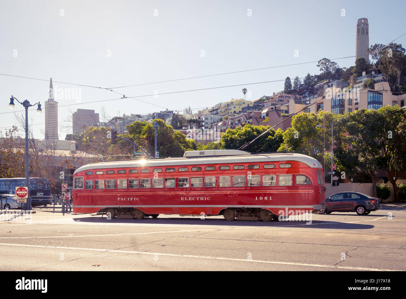 Pacific electric red streetcar san francisco hi-res stock photography ...